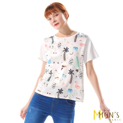 MONS 夏日度假印花雪紡拼接上衣|T恤|ETMall東森購物網