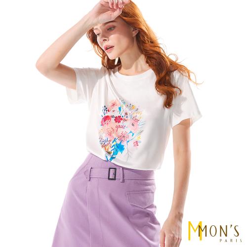 MONS 繽紛花卉天絲棉拼接上衣|會員獨享好康折扣活動|T恤|ETMall東森購物網