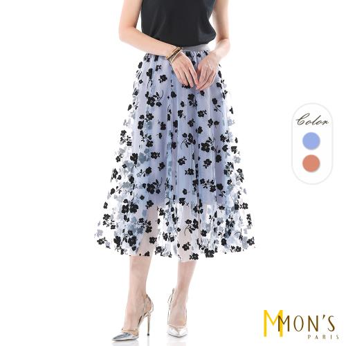 MONS 柔美花卉植絨網紗裙(2色任選)|長裙|ETMall東森購物網