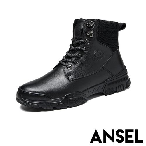 【ANSEL】馬丁靴 真皮馬丁靴/真皮頭層牛皮工裝風拼接個性馬丁靴-男鞋 黑|短靴|ETMall東森購物網