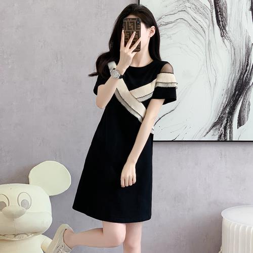 KVOLL-玩美衣櫃雙層荷葉衣袖拼接甜美時尚黑色洋裝S-3XL|洋裝/套裝|ETMall東森購物網