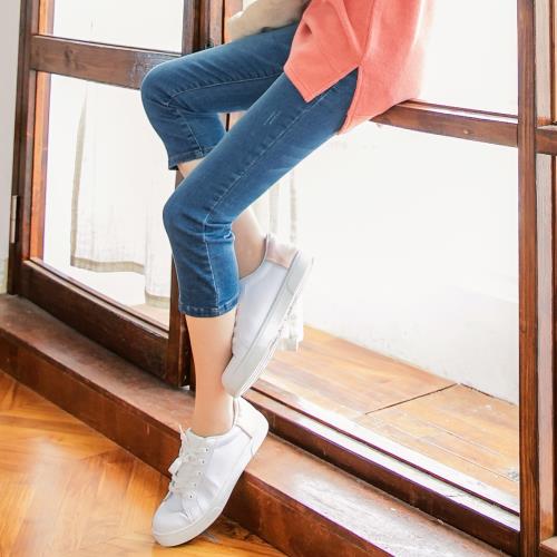 【OB 嚴選】含棉羅紋腰頭彈性修身牛仔七分褲 《BA4453》|長褲|ETMall東森購物網