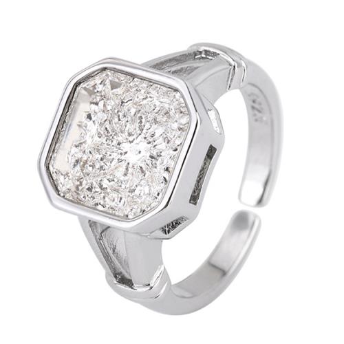 【ANGEL】知性茶晶方形鋯石開口彈性戒指(銀色)|其他材質/款式|ETMall東森購物網