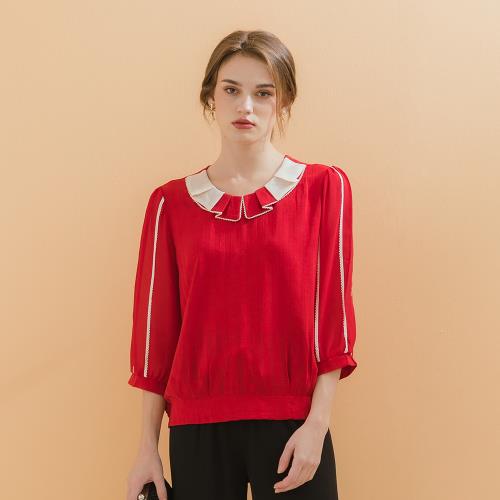 【YUTZUYA 優姿雅】折領條紋袖上衣(M-XL/紅色/雪紡)|上衣|ETMall東森購物網