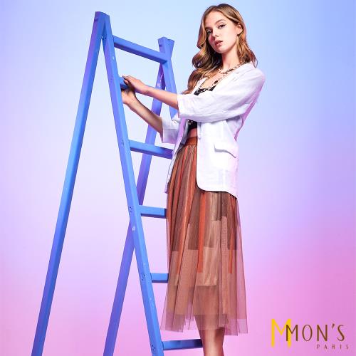 MONS 鋼琴鍵撞色雙層紗裙|長裙|ETMall東森購物網