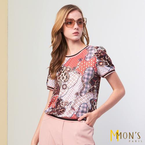 MONS 鑽飾拼圖豹紋印花上衣|會員獨享好康折扣活動|T恤|ETMall東森購物網