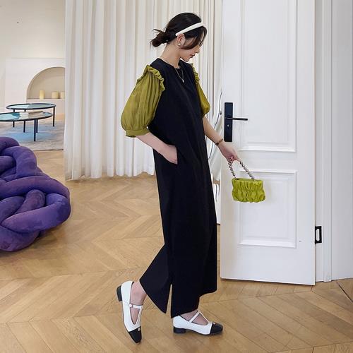 KVOLL-玩美衣櫃法式拼接燈籠五分袖洋裝L-3XL|會員獨享好康折扣活動|洋裝/套裝|ETMall東森購物網