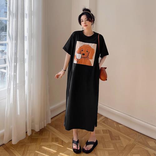 KVOLL-玩美衣櫃可愛印花開叉五分袖洋裝L-3XL|洋裝/套裝|ETMall東森購物網