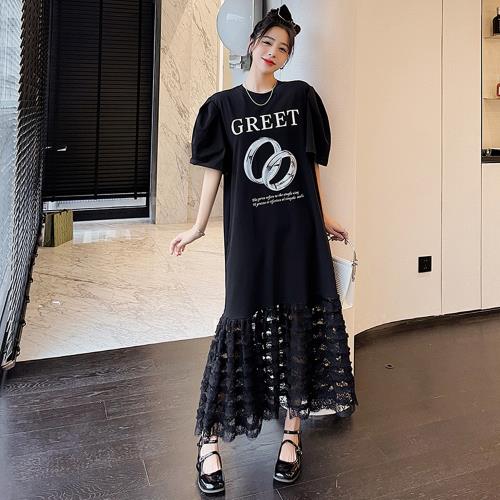 KVOLL-玩美衣櫃韓版花邊拼接五分袖洋裝L-3XL|洋裝/套裝|ETMall東森購物網