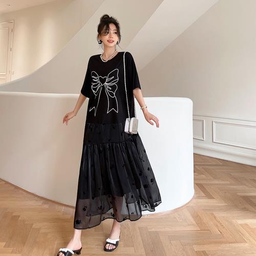 KVOLL-玩美衣櫃暗花拼接五分袖洋裝L-3XL|會員獨享好康折扣活動|洋裝/套裝|ETMall東森購物網