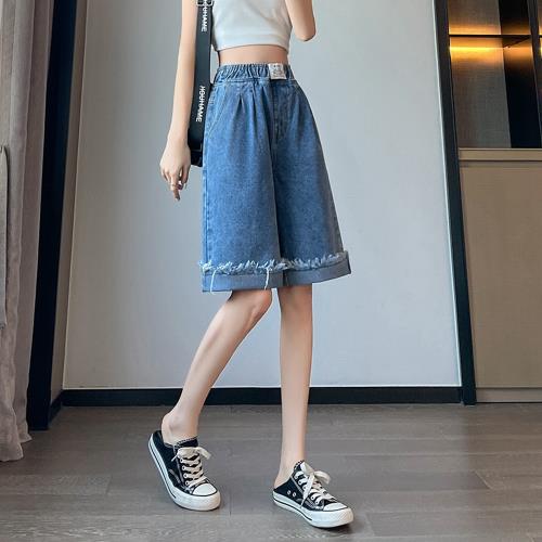 KVOLL-玩美衣櫃休閒百搭毛邊牛仔五分褲M-6XL|牛仔褲|ETMall東森購物網