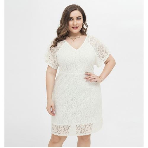 胖MM優雅氣質V領時尚禮服裙蕾絲|大尺碼連身裙|ETMall東森購物網