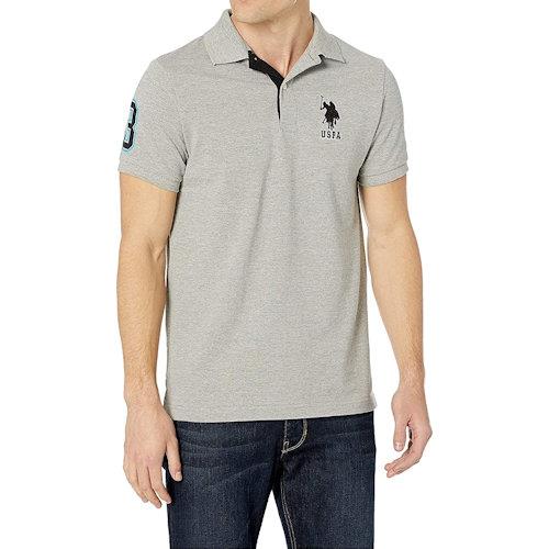US Polo 2023男時尚大馬球標誌合身灰色短袖POLO|短袖|ETMall東森購物網