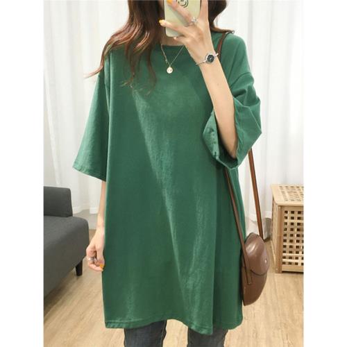 韓版加大碼200斤寬松綠色短袖T恤|大尺碼連身裙|ETMall東森購物網