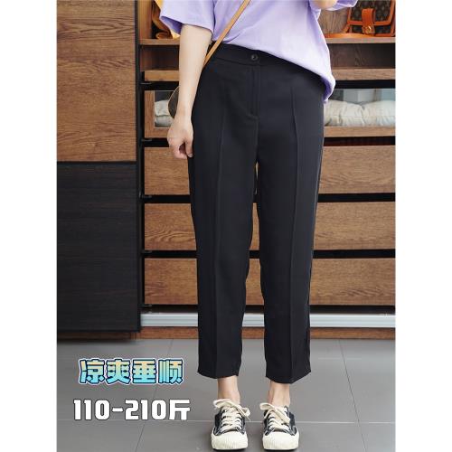 免熨燙110-200斤大碼墜感黑色西裝褲女胖mm壓線高腰直筒九分褲 夏|大尺碼連身裙|ETMall東森購物網
