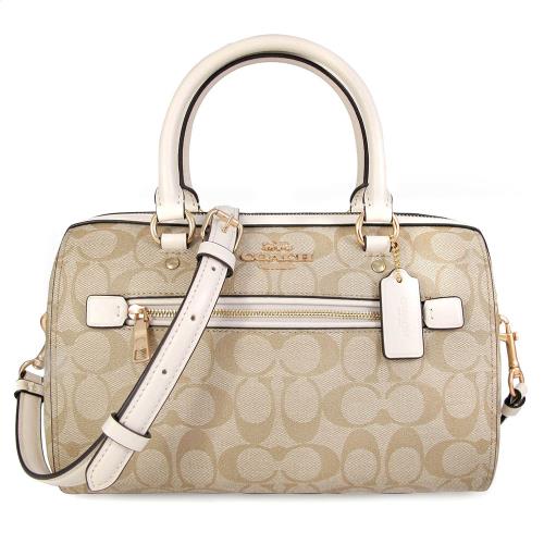 COACH 防潑水 PVC LOGO前拉鍊袋大波士頓兩用包(卡其白色)|COACH肩背包/側背包|ETMall東森購物網