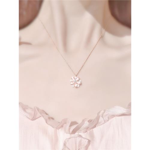 旋轉櫻花粉色吊墜項鏈女生純銀輕奢小眾設計款高級鎖骨鏈生日禮物|項鍊|ETMall東森購物網