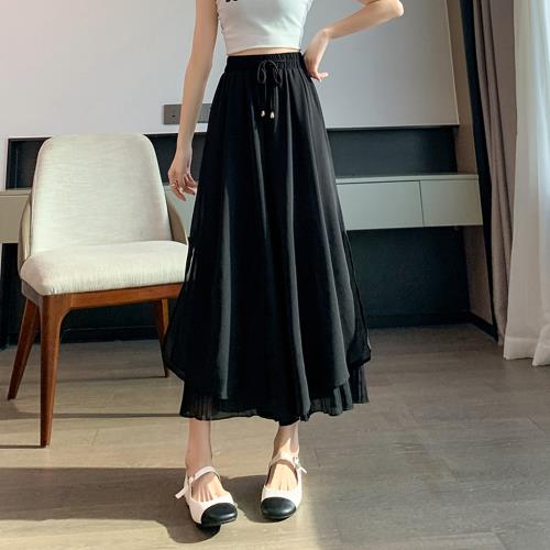 KVOLL-玩美衣櫃中大尺碼黑色闊腿褲裙M-6XL|長褲|ETMall東森購物網