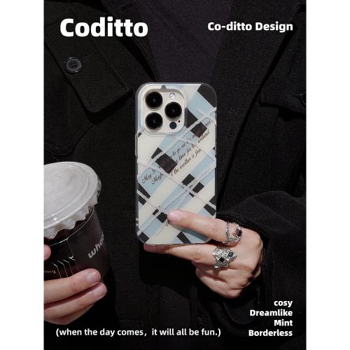 coditto藍色格紋雙層適用iPhone15ProMax手機殼新款iPhone16pro創意蘋果13promax全包14promax12保護 ...