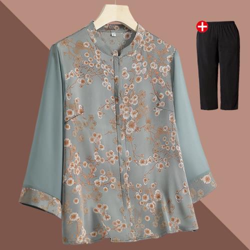 中老年人夏裝女襯衫老太太套裝70歲80奶奶裝夏季襯衣媽媽中袖上衣|特殊服飾|ETMall東森購物網