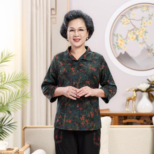 奶奶夏裝短袖套裝女中老年人寬松媽媽真絲小衫70歲80老人太太衣服|中老年女裝|ETMall東森購物網