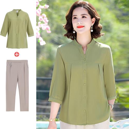 媽媽春夏季洋氣襯衫T恤40歲50中老年女夏裝大碼上衣兩件套裝新款|特殊服飾|ETMall東森購物網