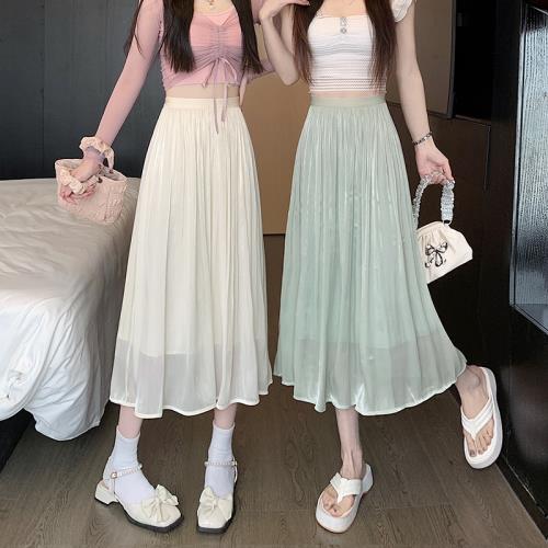 流光紗a字半身裙女小個子150春夏薄款高腰傘裙145仙女百褶中長裙|半身裙|ETMall東森購物網