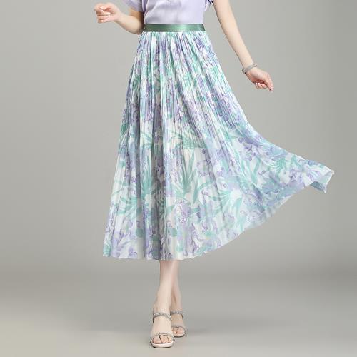 【ALLK 歐楷】促銷 鬆緊褲頭印花裙 紫色(尺寸F/鬆緊伸縮/中大尺碼/顯瘦)|長裙|ETMall東森購物網