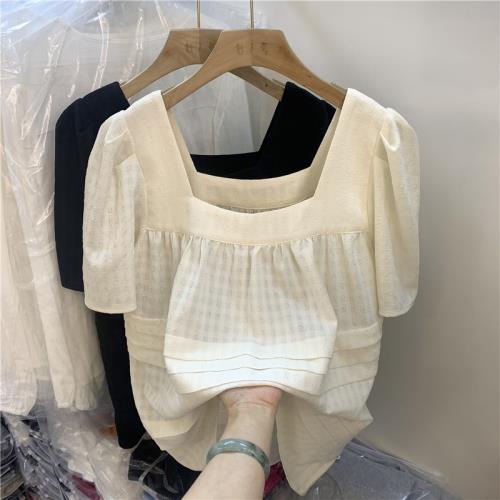 特大碼300斤方領泡泡袖襯衫女夏季胖MM慵懶風上衣減齡洋氣小衫潮|襯衫|ETMall東森購物網