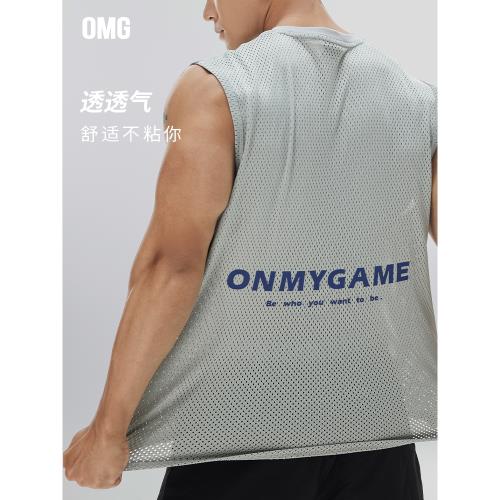 OMG潮牌 印花寬松網孔休閑運動背心男士健身衣服吸汗透氣無袖t恤|運動背心|ETMall東森購物網