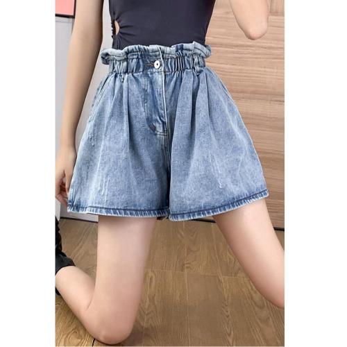 KVOLL-玩美衣櫃中大尺碼牛仔短褲闊腿花邊褲頭牛仔褲M-6XL|短褲|ETMall東森購物網