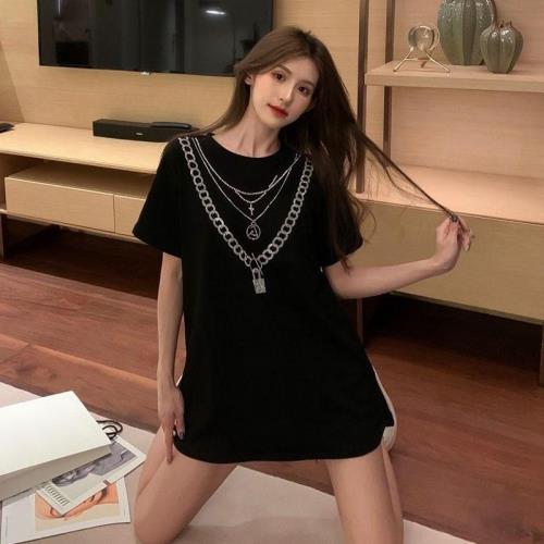 百搭寬松重工燙鉆半袖ins t恤|真絲上裝|ETMall東森購物網