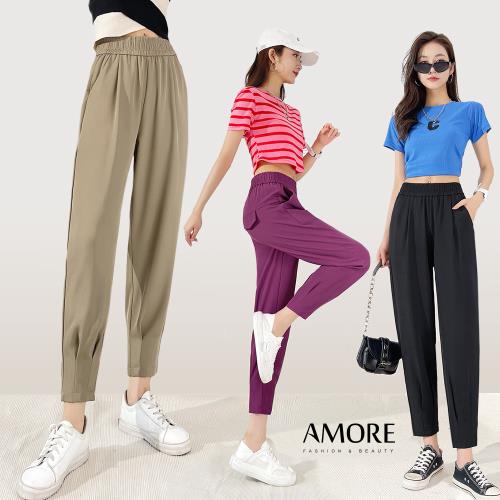 AM艾莫兒 日韓涼感滑順時尚剪裁哈倫褲|長褲|ETMall東森購物網