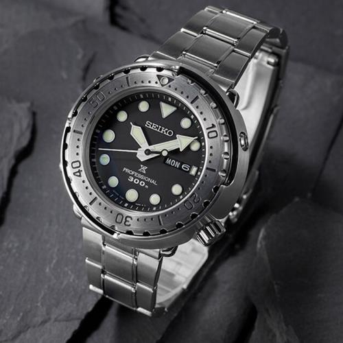 《SEIKO》精工 Prospex 鮪魚罐頭 S23633J1 藍寶石鏡面 三百米潛水錶 鋼錶帶男錶 7C46-0AN0S 黑/銀 47 ...