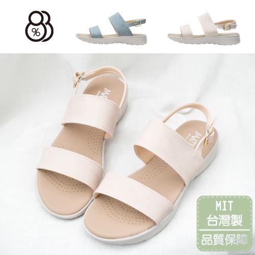【88%】涼鞋 MIT台灣製 皮質素色雙寬帶扣帶穿脫厚底3cm涼拖鞋|休閒鞋|ETMall東森購物網