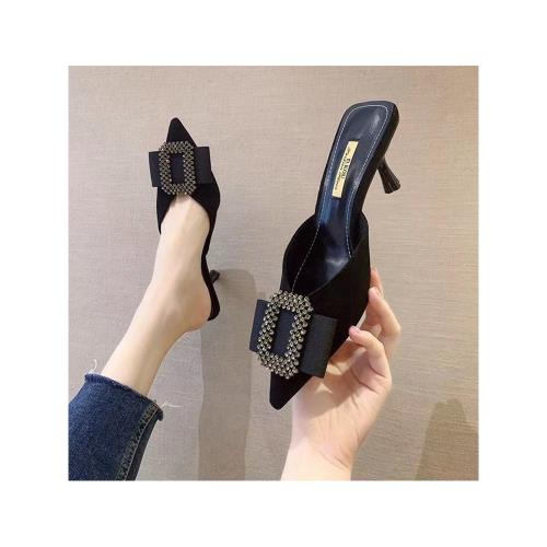 夏韓版尖頭細跟水鉆百搭半拖鞋|包頭拖|ETMall東森購物網