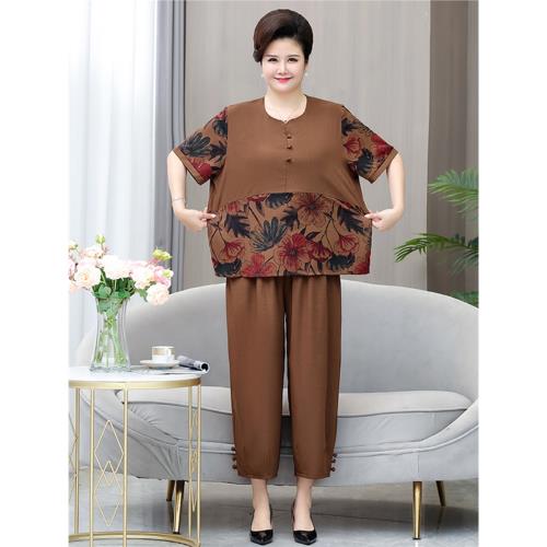 加肥特體大碼中老年女裝短袖T恤胖媽媽套裝230斤上衣胖太太兩件套|大尺碼套裝|ETMall東森購物網