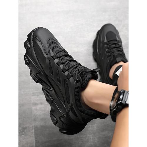 高級感黑色老爹鞋男ins潮百搭厚底增高特大碼網面透氣46 47 48 49|時尚休閒鞋|ETMall東森購物網