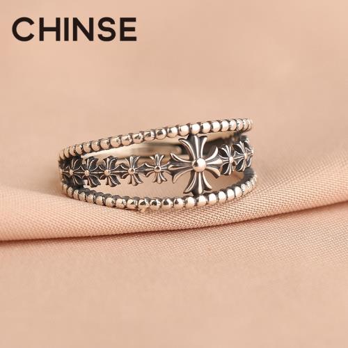 傾色S925純銀原創十字架戒指時尚個性潮流復古ins潮男女食指指環|戒指/指環|ETMall東森購物網