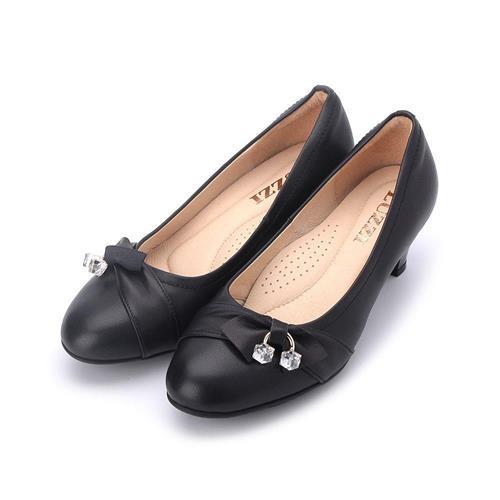LUZZI 立體雙鑽釦跟鞋 黑 女鞋 鞋全家福|粗跟|ETMall東森購物網