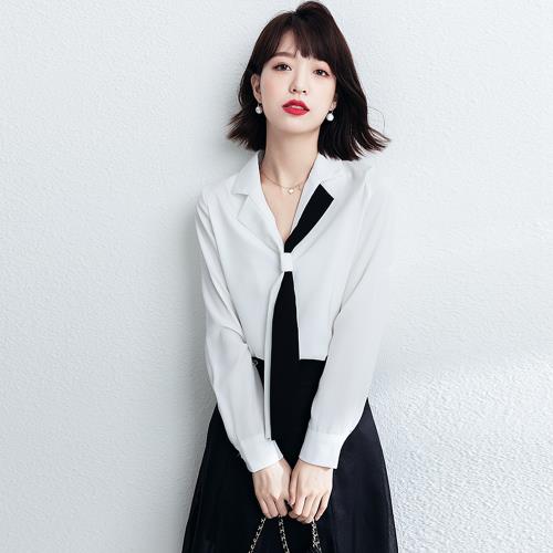 白色戀人-玩美衣櫃法式拼接撞色西裝領OL襯衫S-2XL|襯衫|ETMall東森購物網