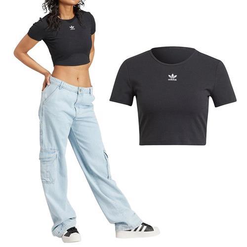 Adidas RIB TEE 女 黑色 休閒 三葉草 亞洲版 短版 上衣 短袖 II8057|會員獨享好康折扣活動|短袖|ETMall東森購物網