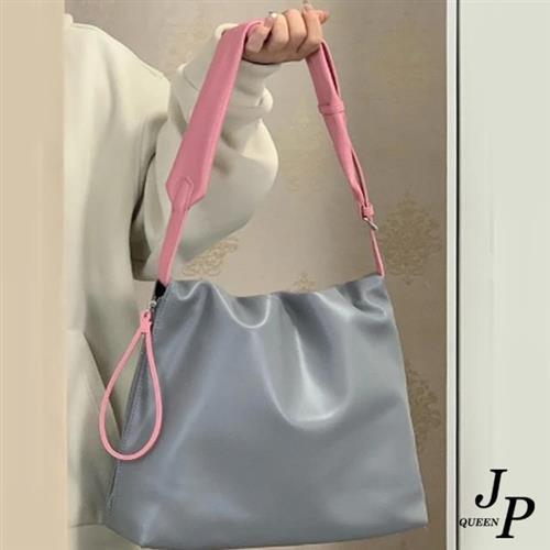 Jpqueen 慵☆風撞色單肩斜背手提女用大容量包(灰粉色)|肩背包|ETMall東森購物網