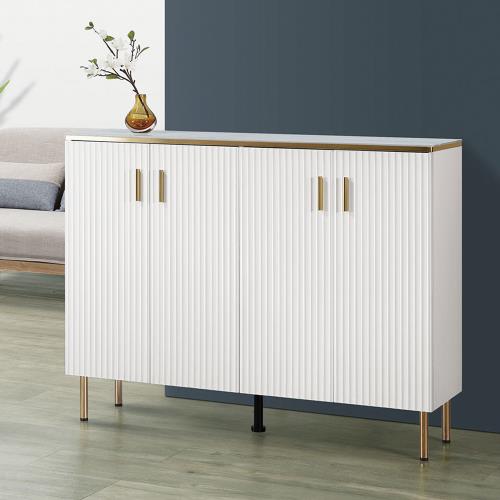 Boden-娜拉4尺四門白色岩板鞋櫃|會員獨享好康折扣活動|拉門鞋櫃|ETMall東森購物網