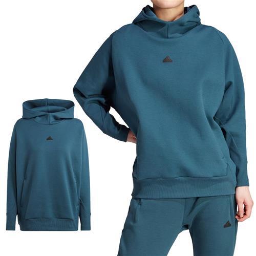 Adidas W Z.N.E. OH 女 藍綠色 休閒 運動 高領 舒適 寬鬆 連帽 帽T 長袖 IN5121|會員獨享好康折扣活動|長袖 ...