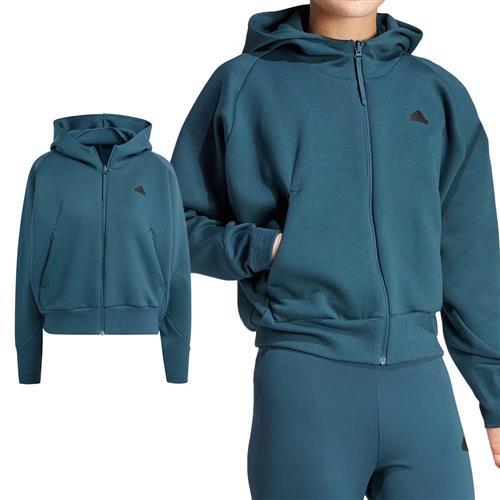 Adidas W Z.N.E. FZ 女 藍綠色 休閒 運動 短版 舒適 寬鬆 百搭 連帽 外套 IN5129|外套|ETMall東森購物網