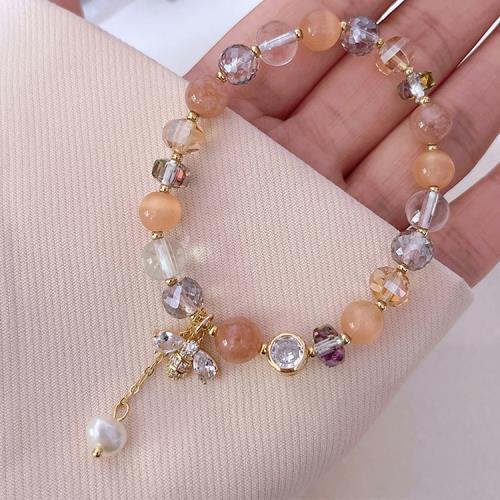 Jpqueen 橙色水晶圓珠蜜蜂垂墜流蘇手鍊(橙色)|串珠手鍊/手環|ETMall東森購物網