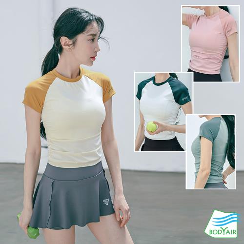 【BODYAIR嚴選】撞色落肩抽摺小腰短上衣(瑜珈.慢跑.健身)|短袖|ETMall東森購物網