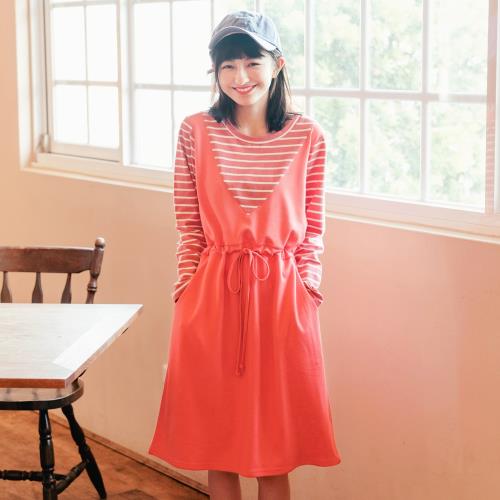 【OB 嚴選】假兩件條紋拼接束腰口袋洋裝 《DA9000》|洋裝/套裝|ETMall東森購物網