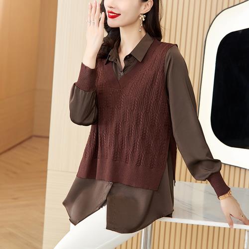 【ALLK 歐楷】促銷 假兩件拼接上衣 2色(尺寸L-XXL/中大尺碼/顯瘦/彈性)|會員獨享好康折扣活動|造型上衣|ETMall東森購物網